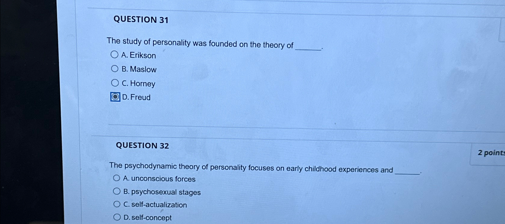 Solved QUESTION 31The study of personality was founded on | Chegg.com