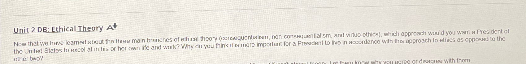 Solved Unit 2 ﻿DB: Ethical TheoryNow that we have learned | Chegg.com