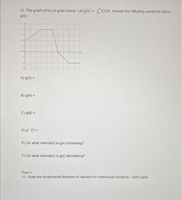 Solved 12. The graph of f(x) is given below. Let | Chegg.com
