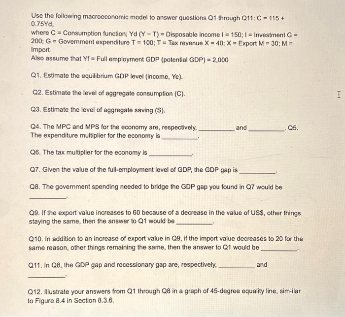Solved Use the following macroeconomic model to answer | Chegg.com