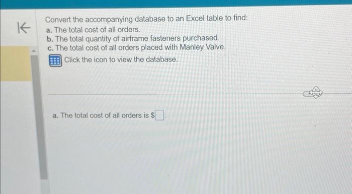 Solved Convert the accompanying database to an Excel table | Chegg.com