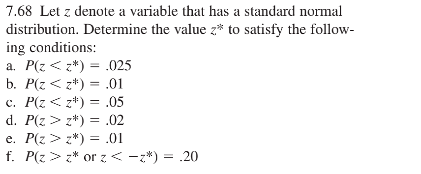 Solved 7.68 ﻿Let z ﻿denote a variable that has a standard | Chegg.com