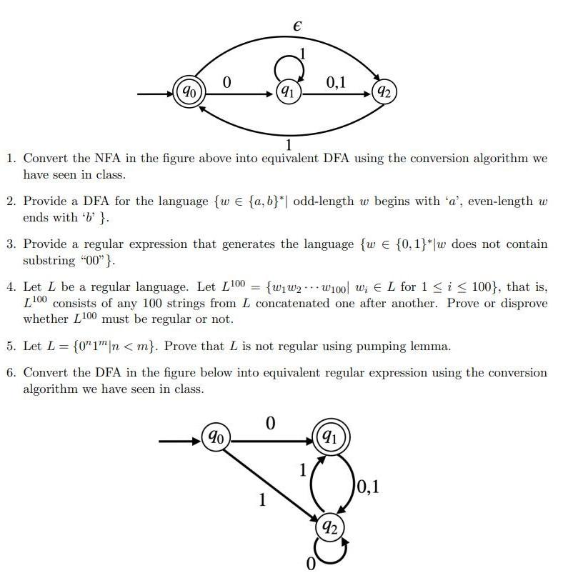 1. Convert the NFA in the figure above into | Chegg.com
