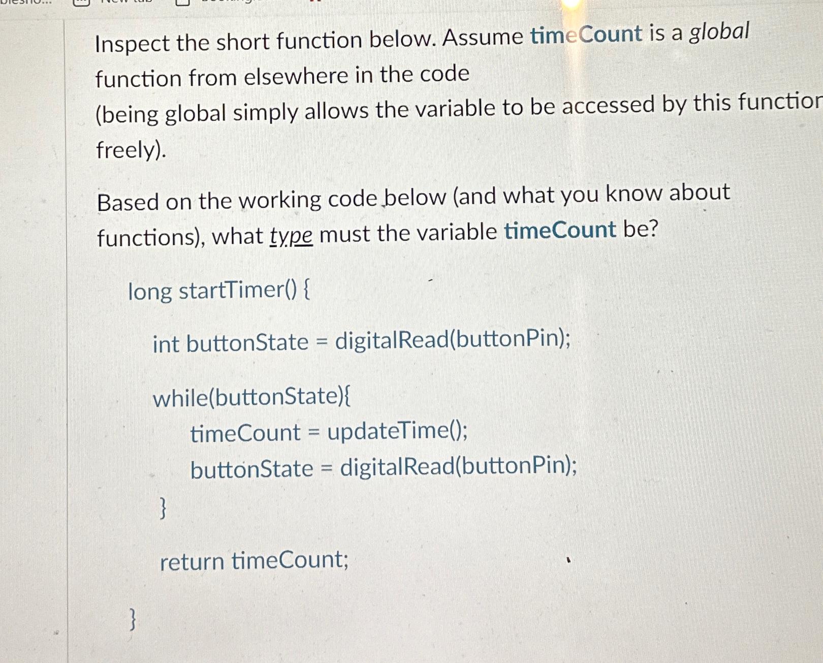 Solved Inspect the short function below. Assume time Count | Chegg.com