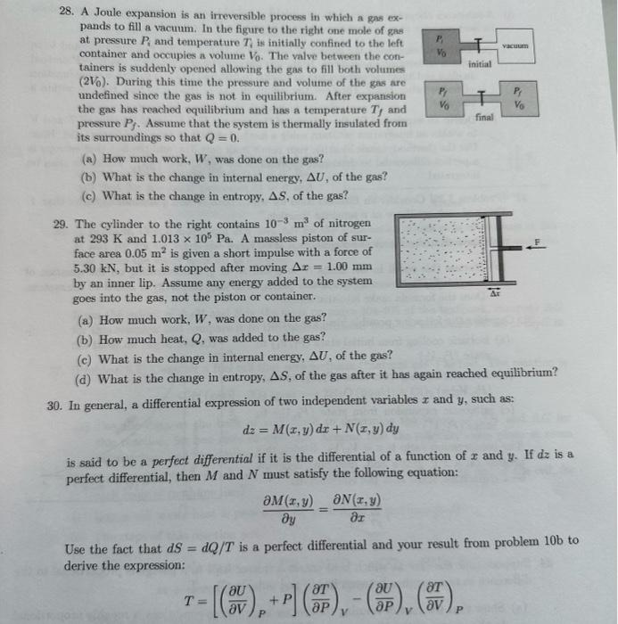 Solved 28. A Joule expansion is an irreversible process in | Chegg.com