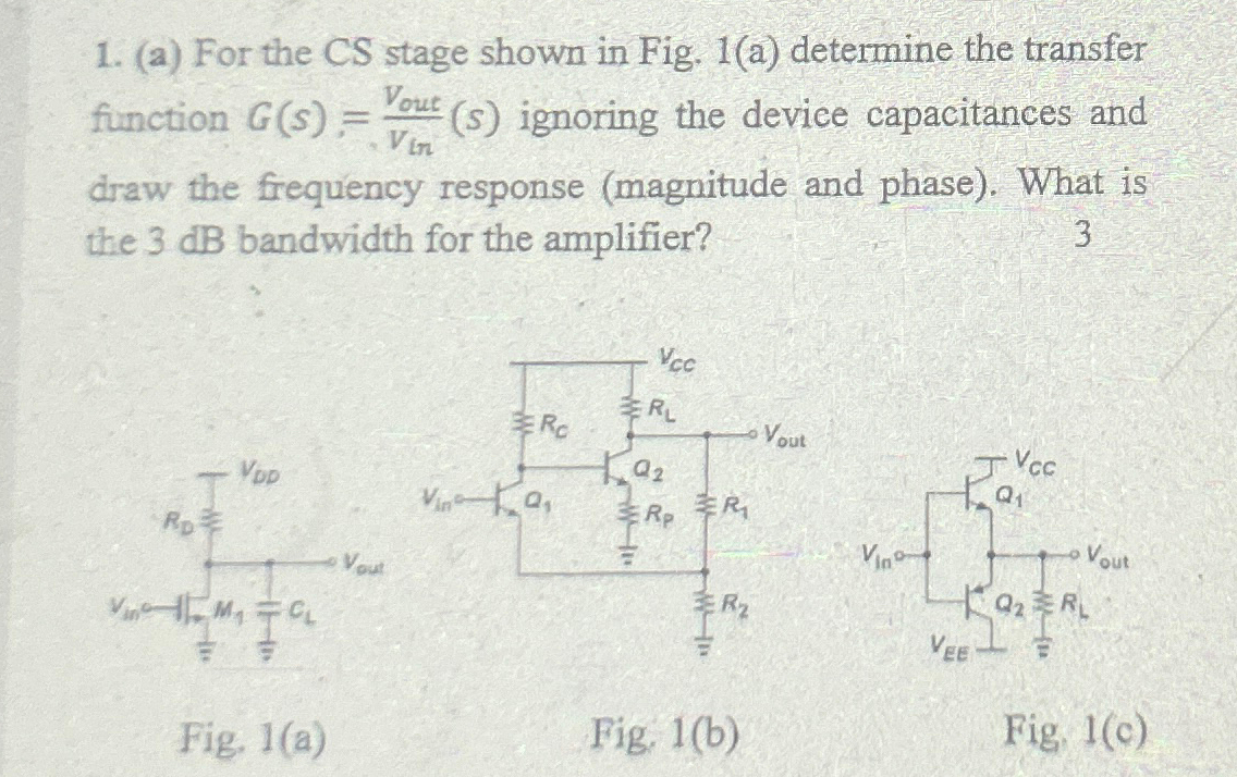 Solved (a) ﻿For the CS stage shown in Fig. 1(a) ﻿determine | Chegg.com