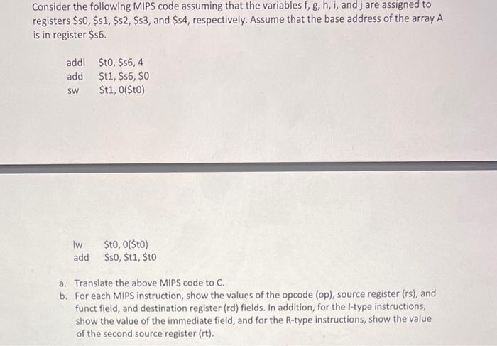 Solved Consider the following MIPS code assuming that the | Chegg.com