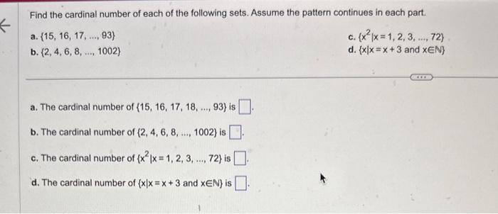 Solved Find the cardinal number of each of the following | Chegg.com