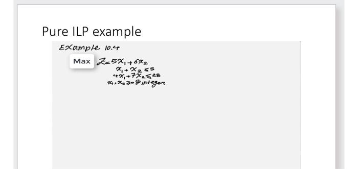 Solved Pure ILP example Example 10.4 z=5x1+6x2 x1+6x2 x2≤5 | Chegg.com