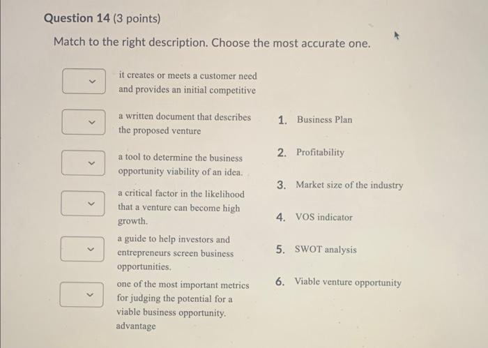 Solved Question 14 (3 points) Match to the right | Chegg.com