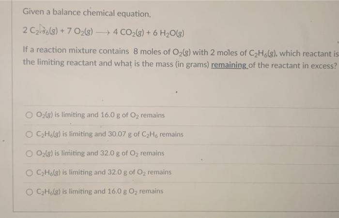 Solved Given a balance chemical equation, 2 C20(g) + 7 O2(g) | Chegg.com