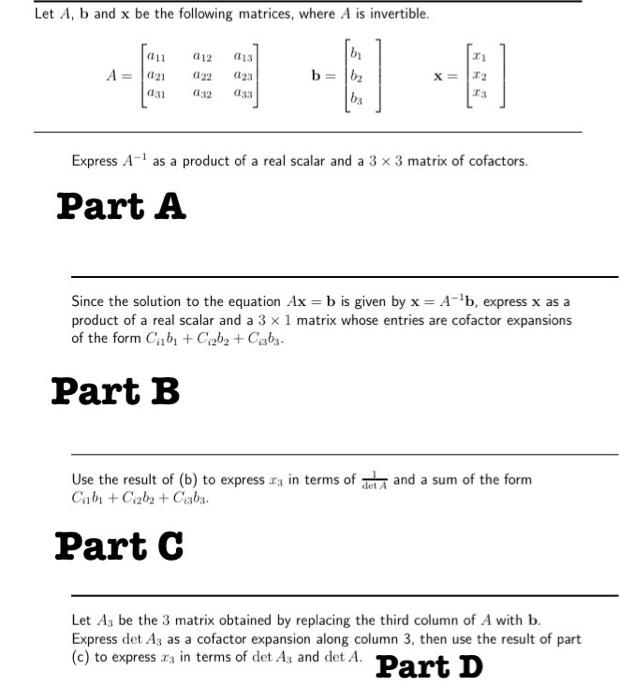 Solved Let A, b and x be the following matrices, where A is | Chegg.com