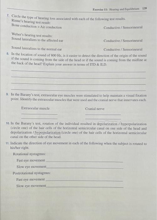 Solved 7 Circle The Type Of Hearing Loss Associated With