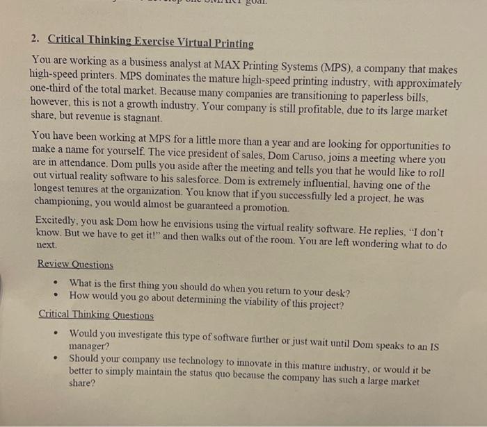 Solved 2. Critical Thinking Exercise Virtual Printing You | Chegg.com