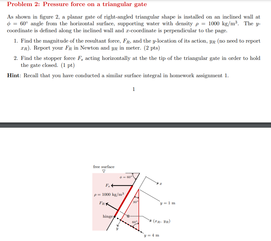 Solved Problem 2: Pressure force on a triangular gateAs | Chegg.com