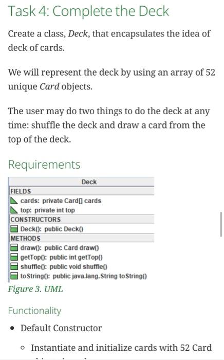 Solved Task 4: Complete the Deck Create a class, Deck, that | Chegg.com