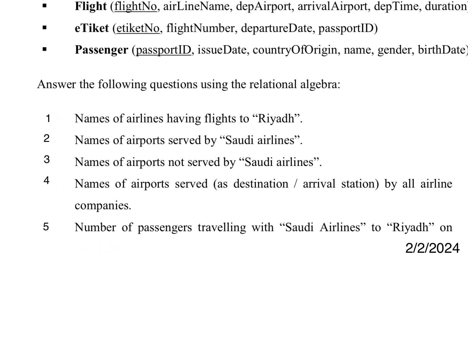 Solved Flight (flightNo, ﻿airLineName, depAirport, | Chegg.com