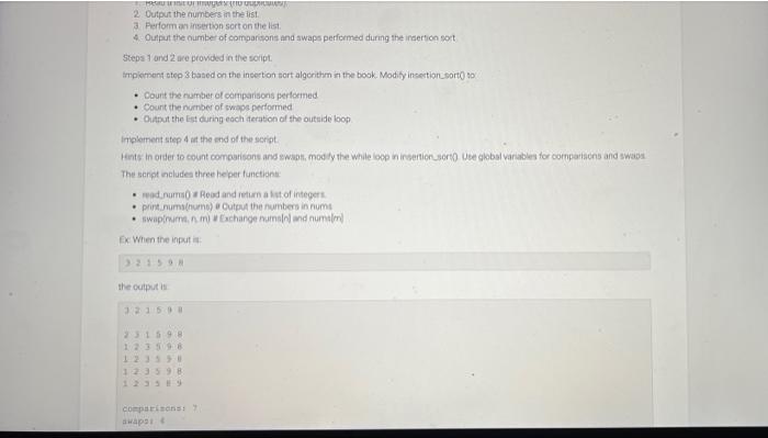 Solved 21 12 Lab Insertion Sort The Script Has Four Steps 1
