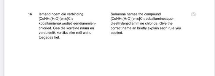 Solved lemand noem die verbinding [CoNH3(H2O)( en )2]Cl3 | Chegg.com