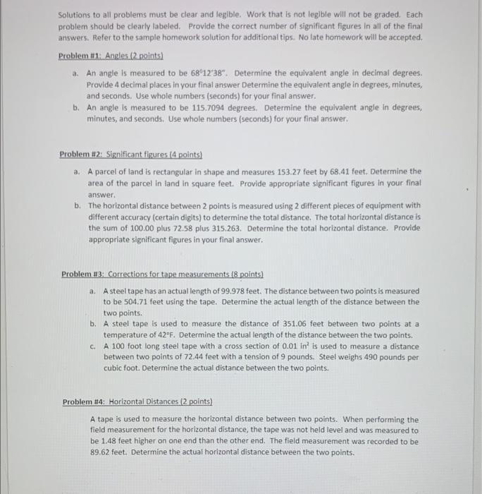 Solved Solutions to all problems must be clear and legible. | Chegg.com