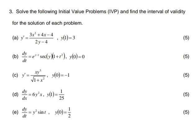 Solved 3. Solve the following Initial Value Problems (IVP) | Chegg.com