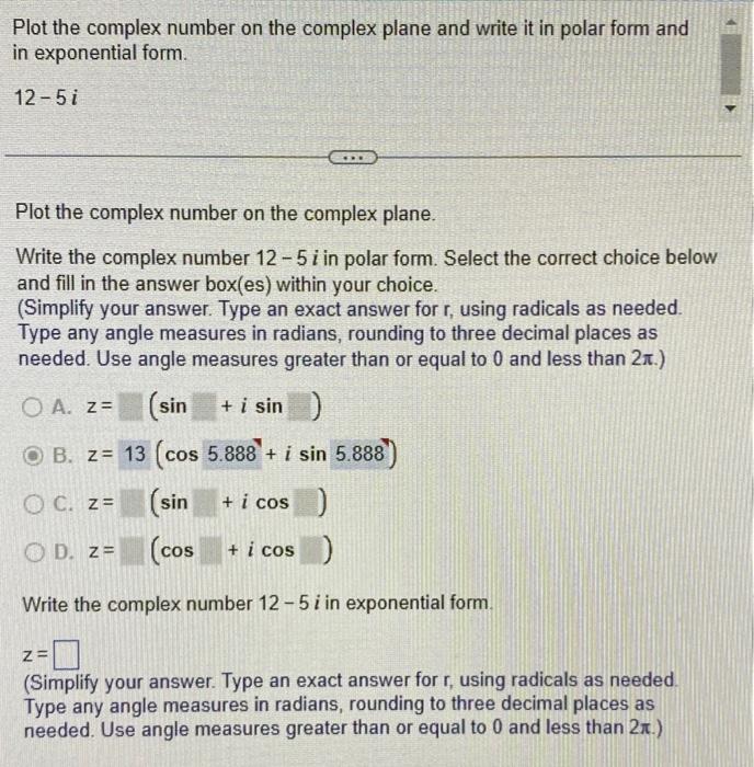 Solved Plot the complex number on the complex plane and | Chegg.com