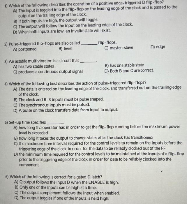 Solved 1) Which of the following describes the operation of | Chegg.com