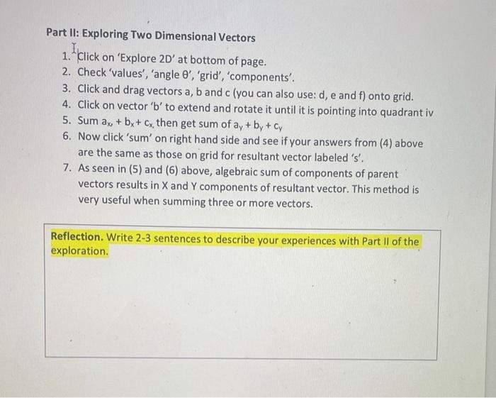 Solved Part II: Exploring Two Dimensional Vectors 1. 'Click | Chegg.com