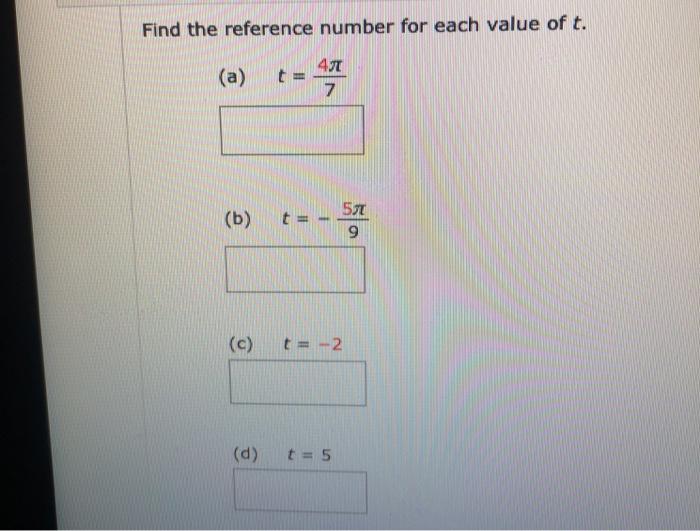 Solved Find the reference number for each value of t. (a) t= | Chegg.com