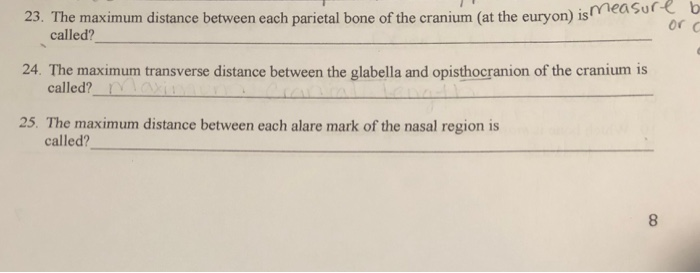 Solved 23. The maximum distance between each parietal bone | Chegg.com