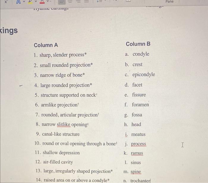 Solved kings 11 11 Tryam carenage 11 ! Column A 1. sharp, | Chegg.com