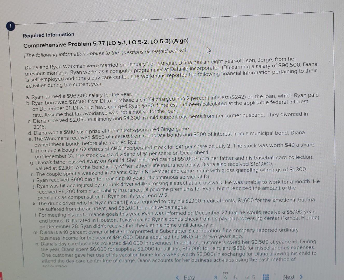 Solved Required information Comprehensive Problem 5-77 (LO | Chegg.com