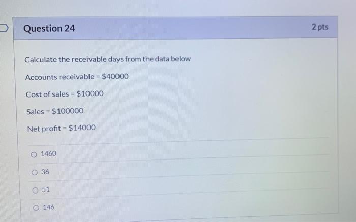 Solved Question 24 Calculate the receivable days from the | Chegg.com