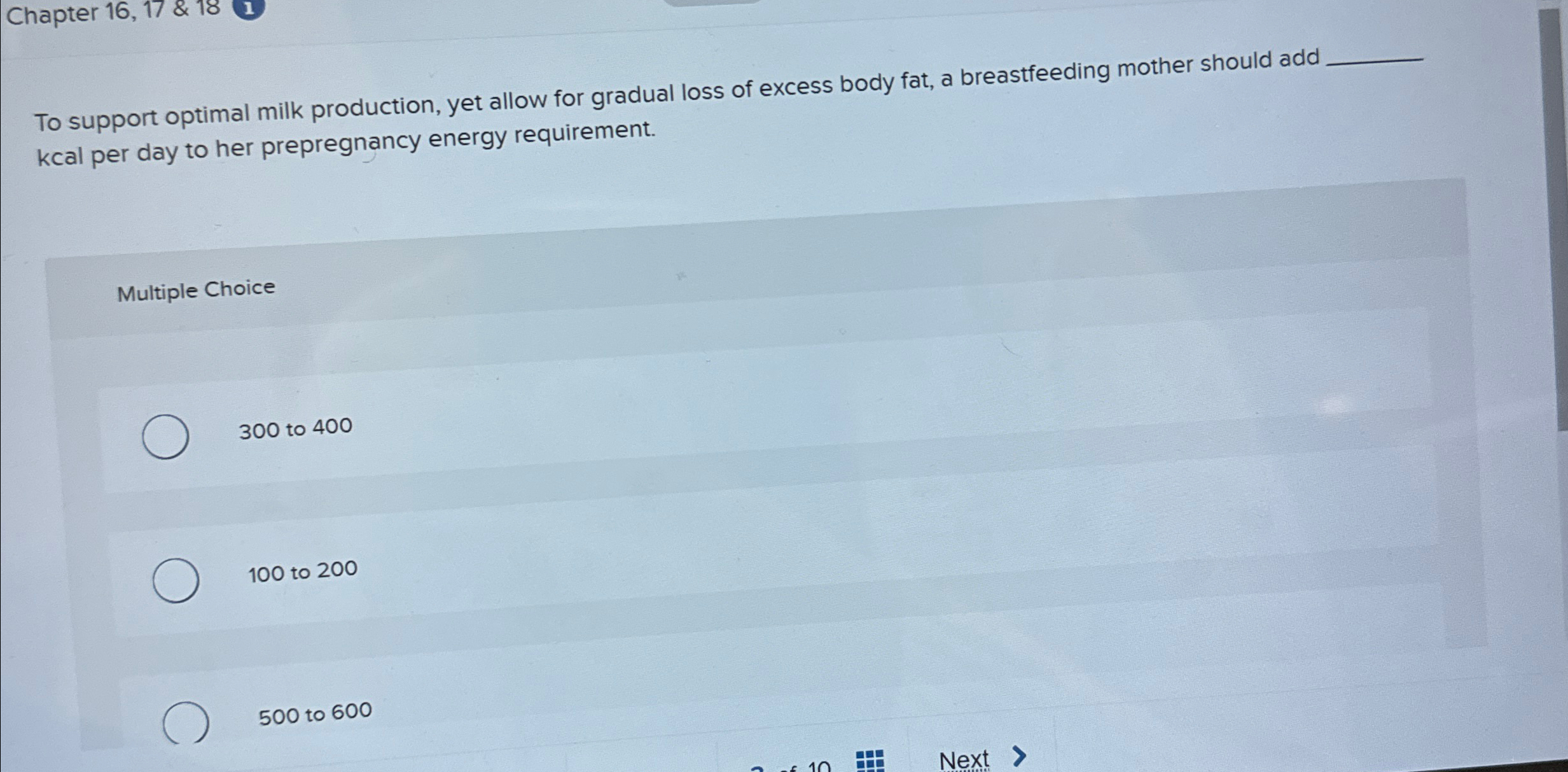 Solved Chapter 16,17&18To support optimal milk production, | Chegg.com