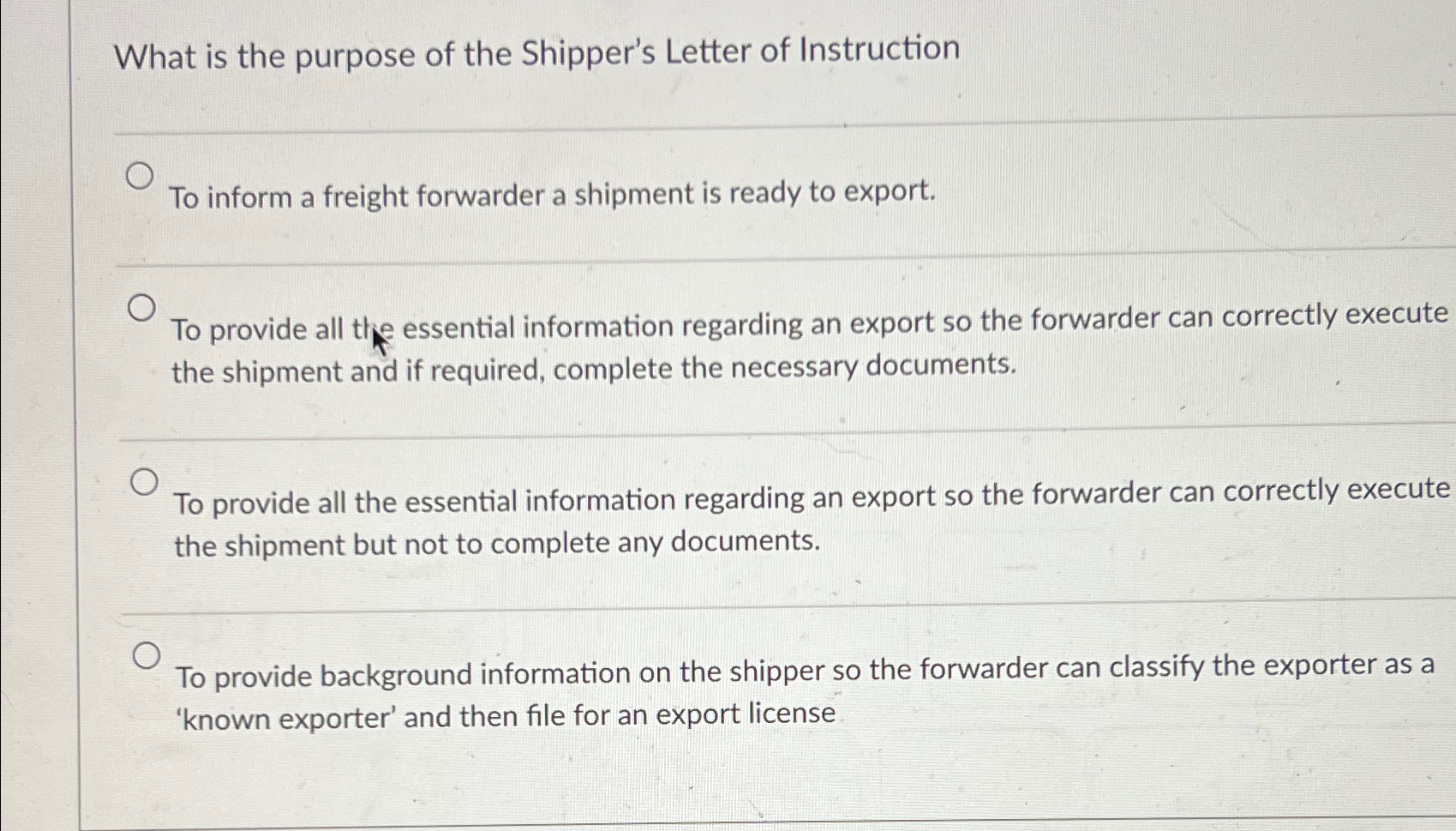 Solved What is the purpose of the Shipper's Letter of | Chegg.com