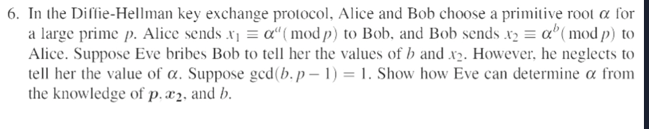 Solved In the Diffie-Hellman key exchange protocol, Alice | Chegg.com