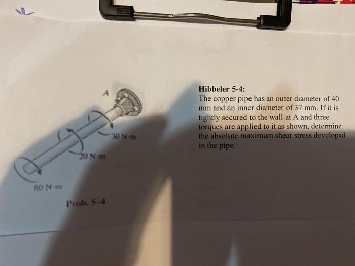 Solved Hibbeler 5-4: The copper pipe has an outer diameter | Chegg.com