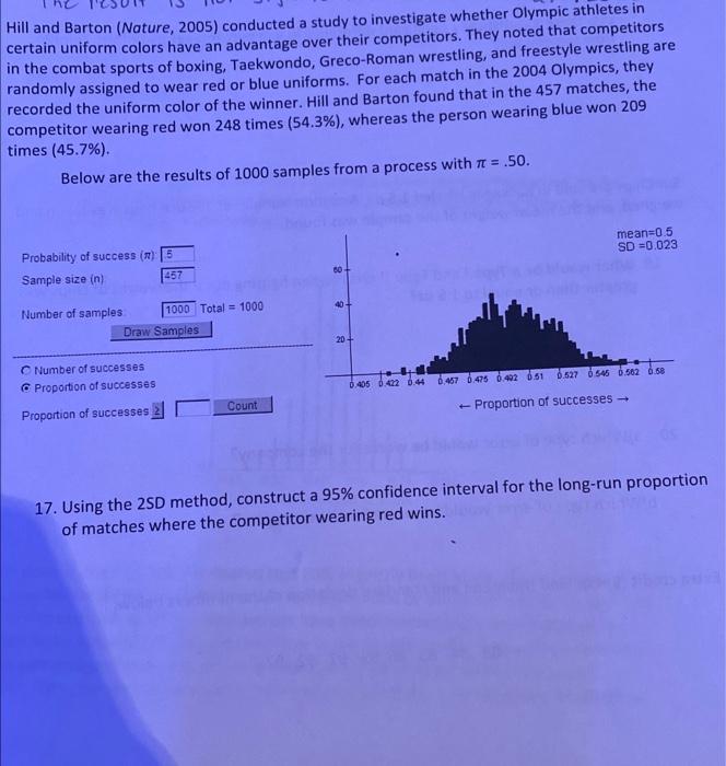 Solved Hill and Barton (Nature, 2005) conducted a study to | Chegg.com