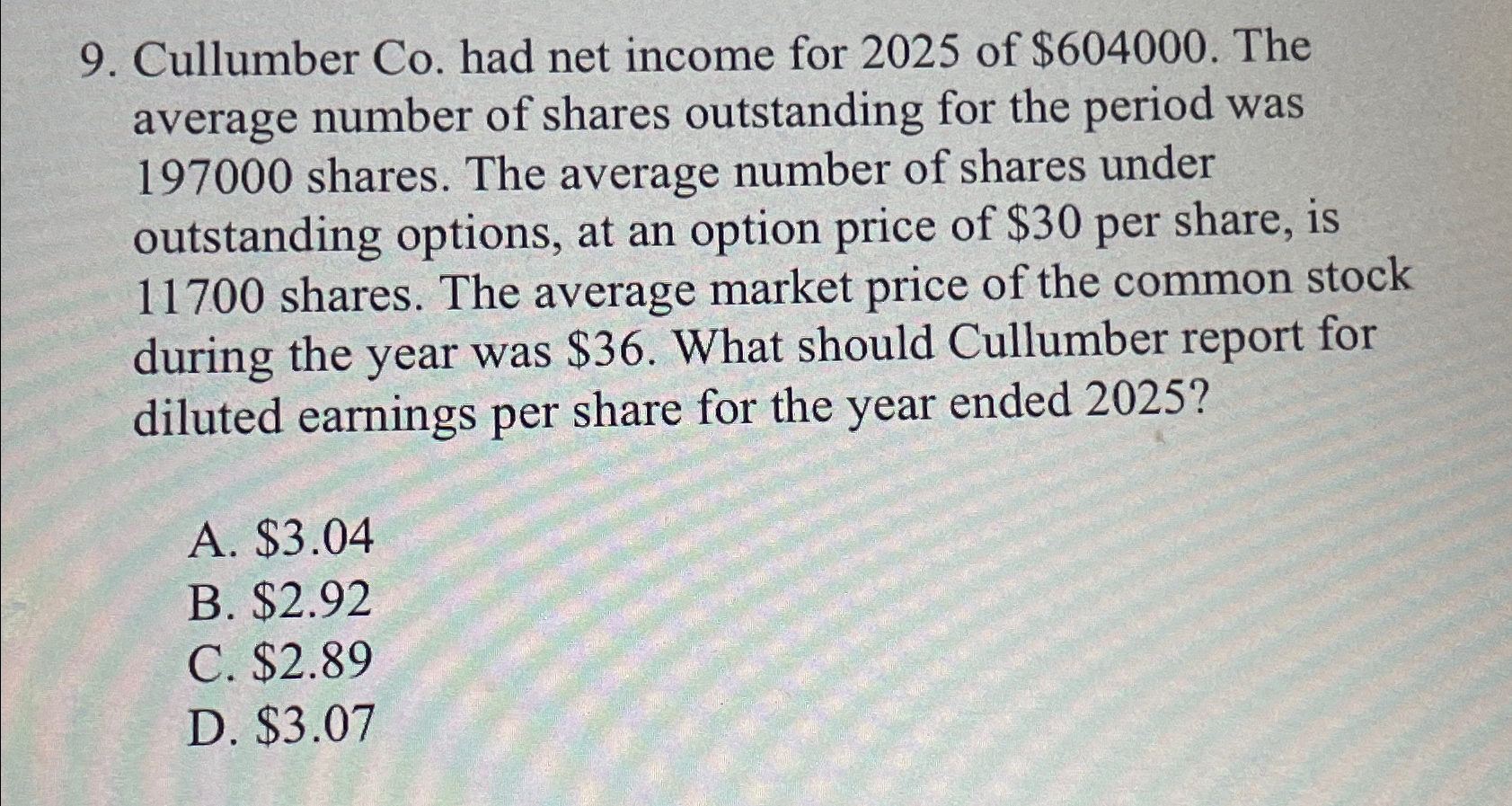 Solved Cullumber Co. ﻿had net income for 2025 ﻿of $604000. | Chegg.com