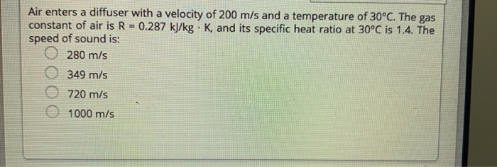 Solved Air enters a diffuser with a velocity of 200 m/s and | Chegg.com