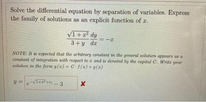 Solved solve the differential equation by separation of | Chegg.com