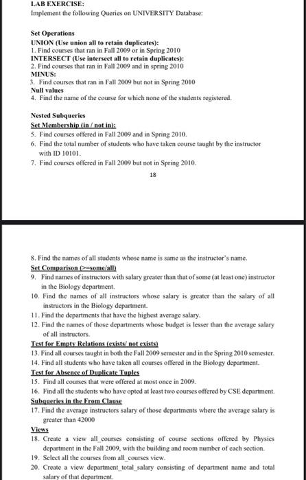 Solved Set Operations UNION (Use union all to retain | Chegg.com