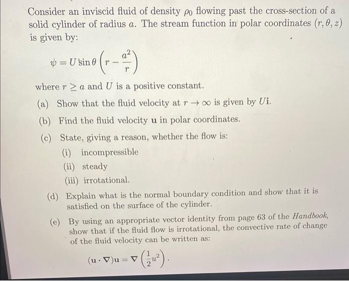 Solved Consider an inviscid fluid of density ρ0 flowing past | Chegg.com