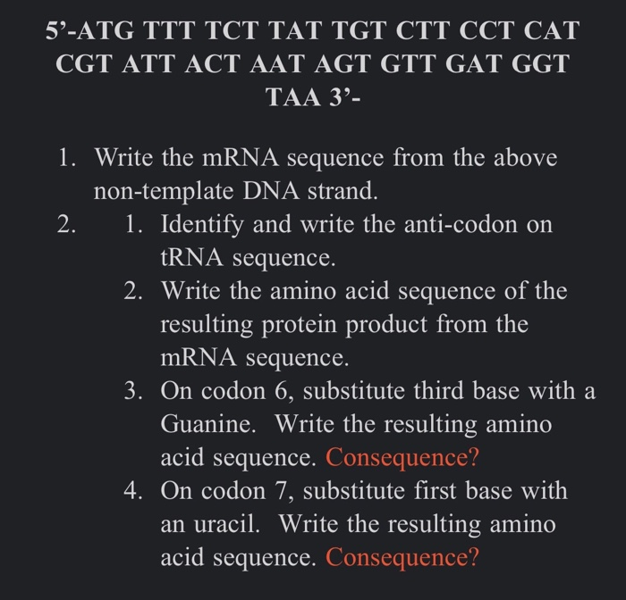 Solved 5²-ATG TTT TCT TAT TGT CTT CCT CAT CGT ATT ACT AAT | Chegg.com