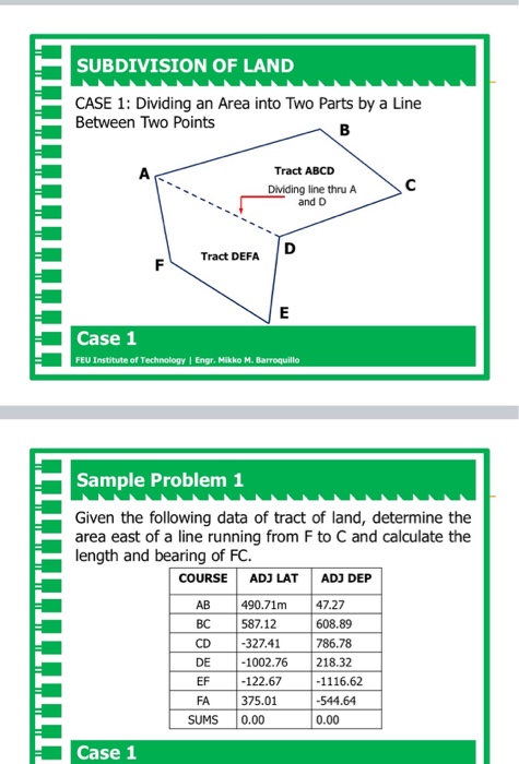 Solved SUBDIVISION OF LAND CASE 1: Dividing an Area into Two | Chegg.com