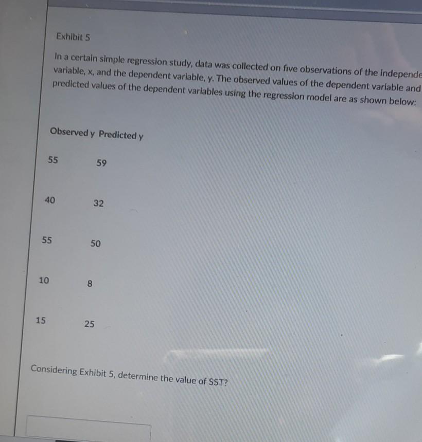 Solved Exhibit 5 In a certain simple regression study, data | Chegg.com