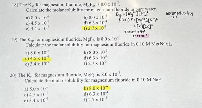 Solved 18) The Ksp for magnesium fluoride, MgF2, is | Chegg.com