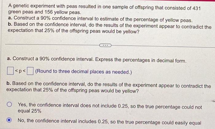 Solved A genetic experiment with peas resulted in one sample | Chegg.com