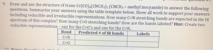 Solved 9. Draw and use the structure of trans-Cr(CO) | Chegg.com