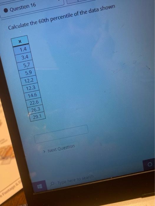 Solved Question 16 Calculate the 60th percentile of the data | Chegg.com